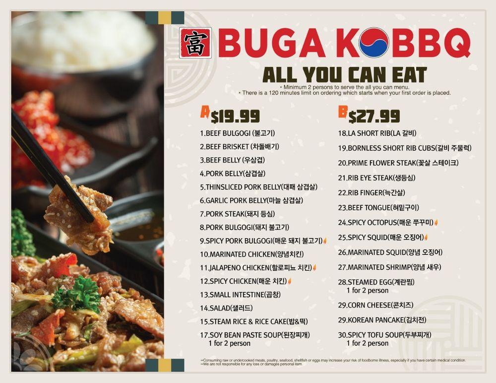 Menu at BUGA Korean BBQ, Rowland Heights