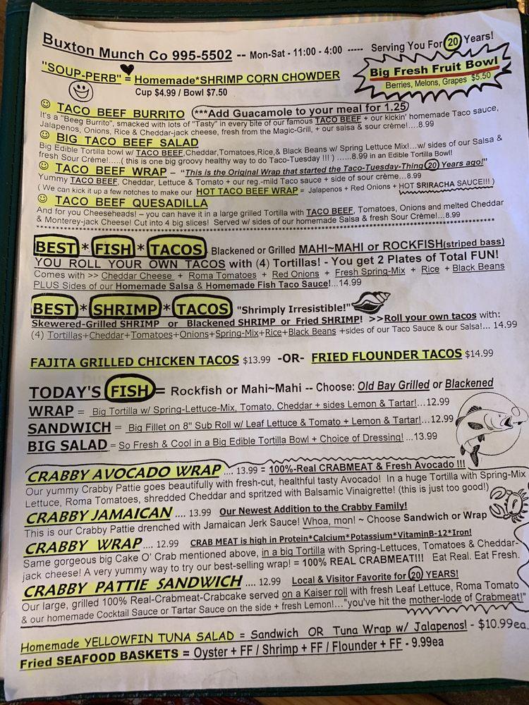 Menu at Buxton Munch Co restaurant, Buxton