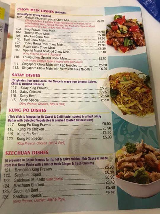 Menu at Golden Phoenix restaurant, Plymouth