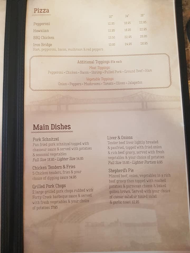 Menu at Iron Bridge Restaurant & Pub, Peace River
