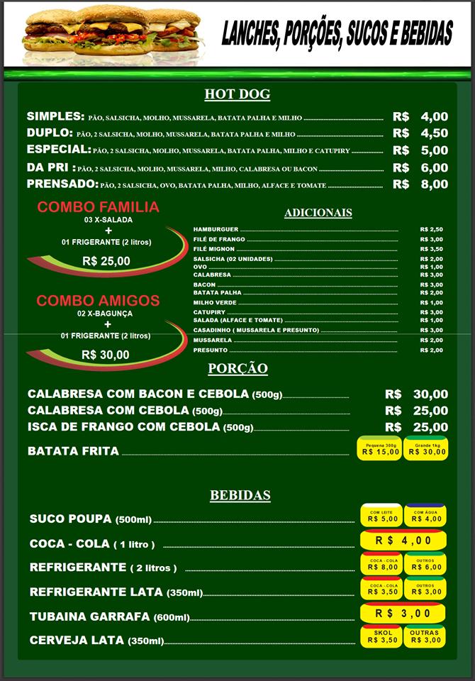 Menu at Lu Lanches restaurant, Campo Grande, R. Vanderlei Pavão