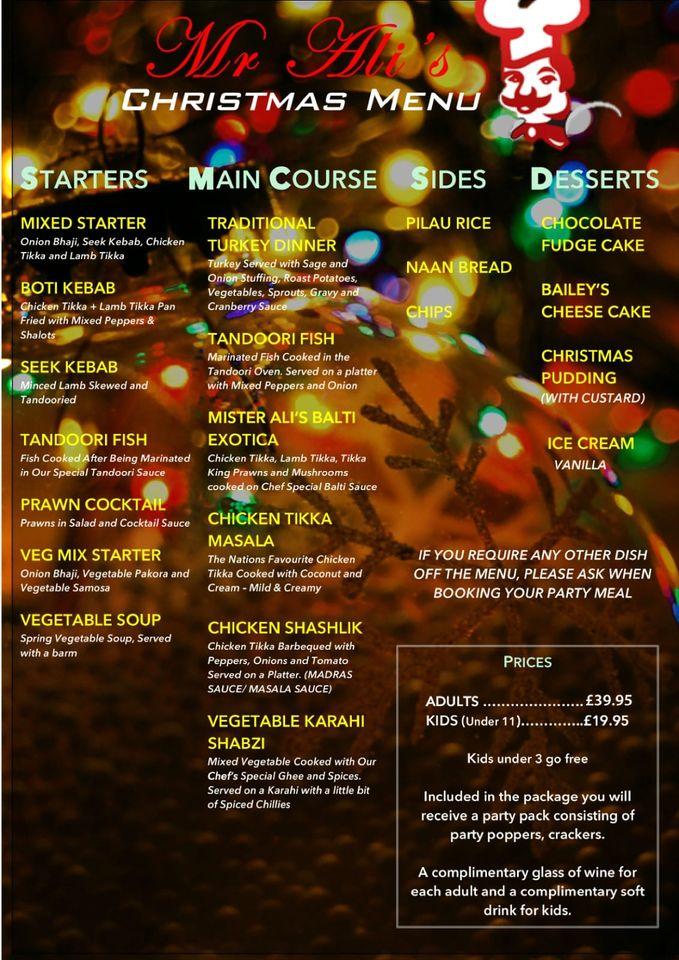 Menu at Mister Ali's Tandoori & Balti Cuisine restaurant, Stockport, 13 ...