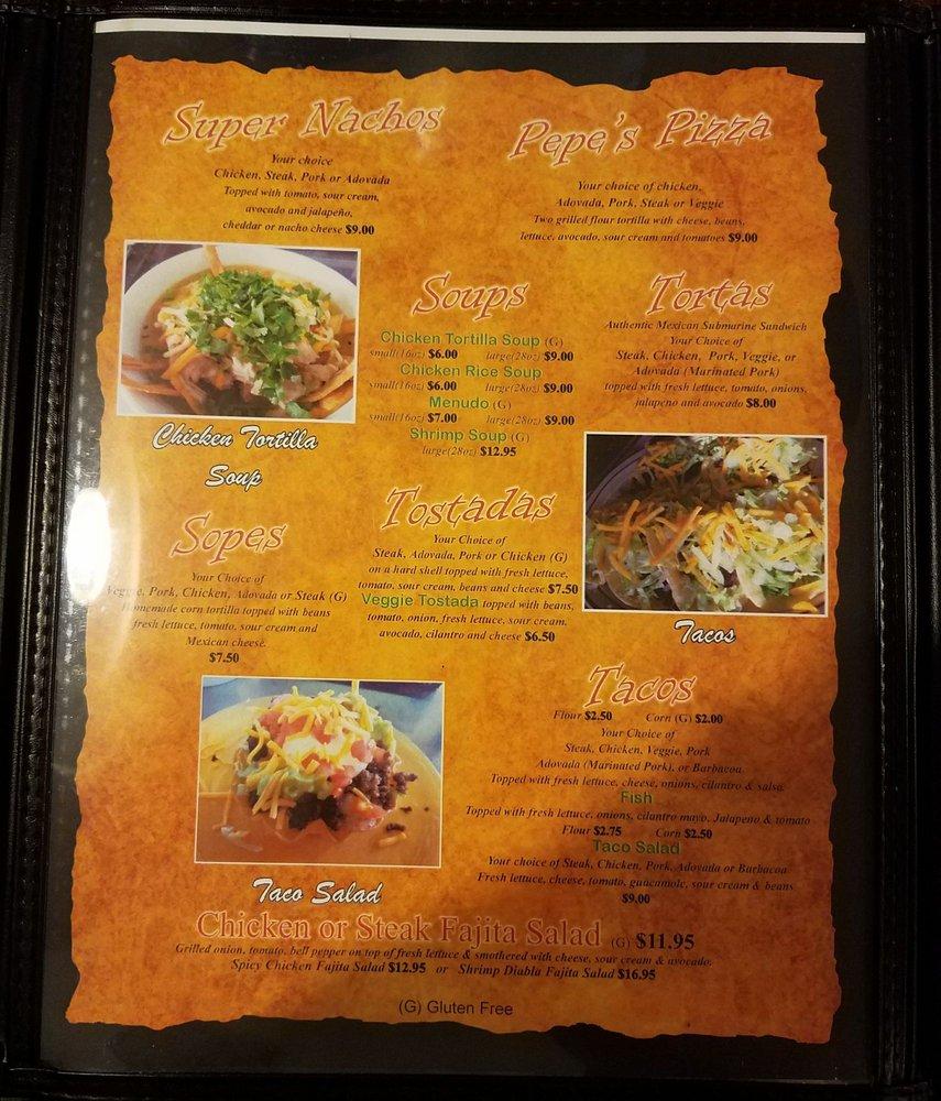 Menu at Pepe's Mexican Restaurant, Madras, 742 SW 4th St