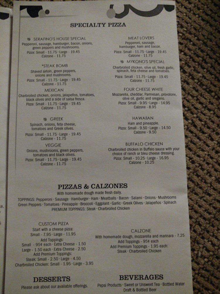 Menu at Serafinos restaurant, Myrtle Beach, 587 Burcale Rd