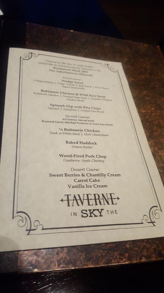 Menu at Taverne in the Sky pub & bar, Green Bay