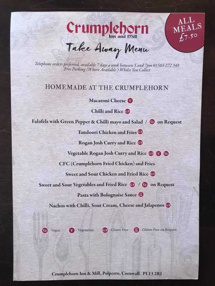 Menu at The Crumplehorn Inn & Mill pub & bar, Polperro