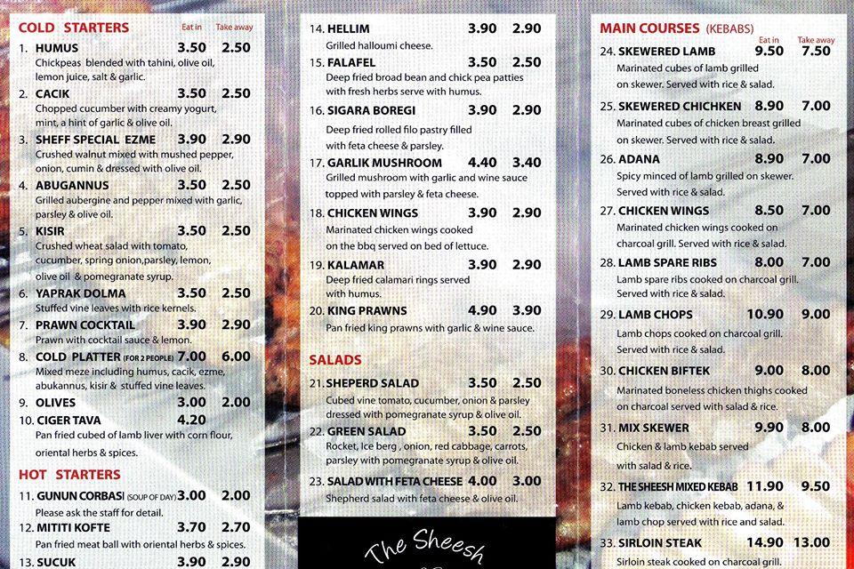 Menu at The Sheesh restaurant, St Helens