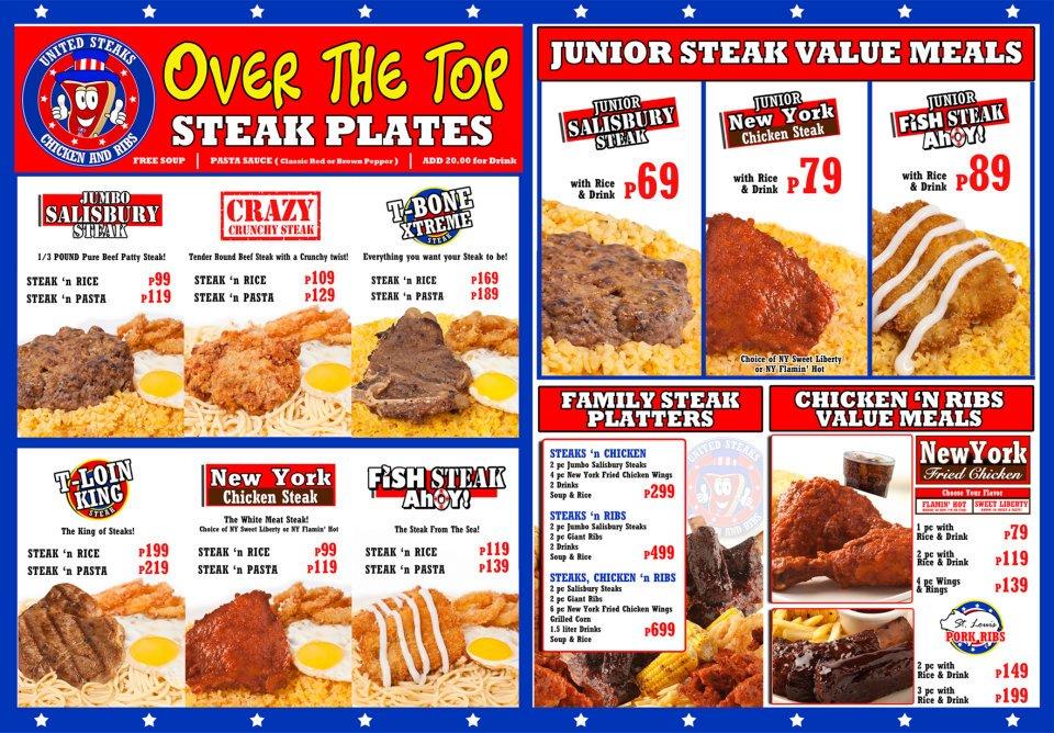 Menu at United Steaks steakhouse, Quezon City, Ma. Clara St.