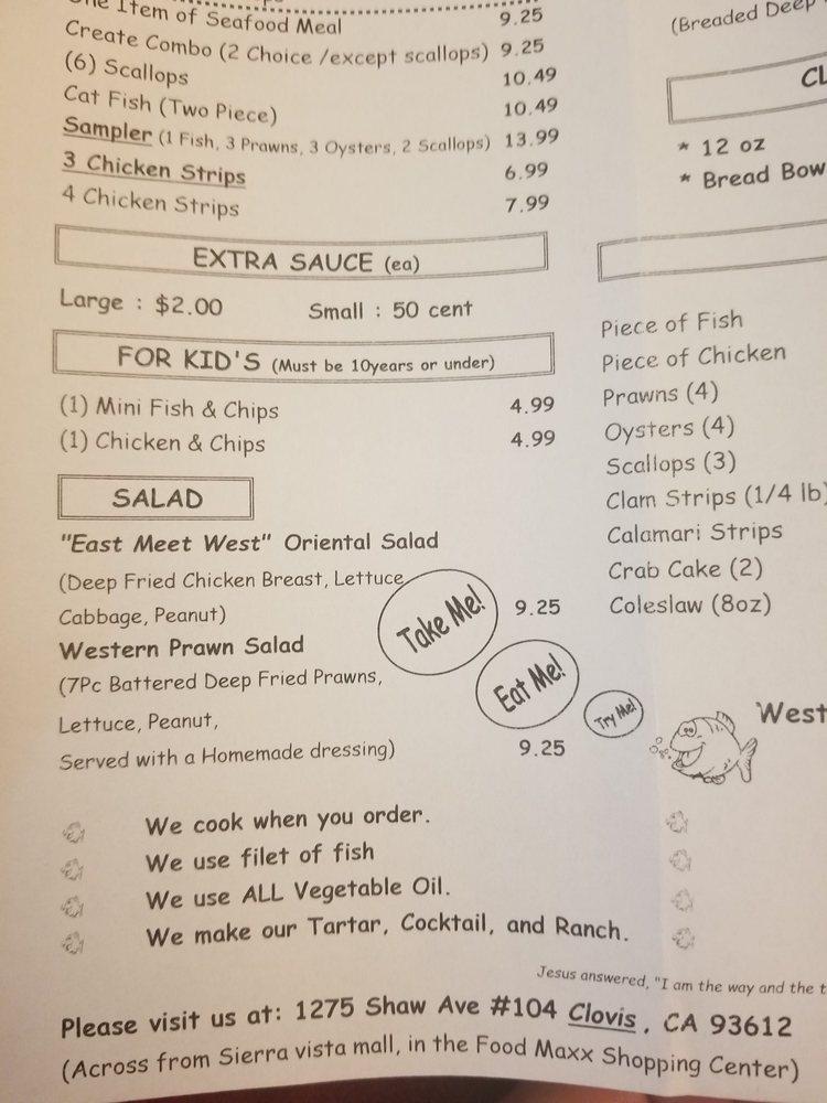 Carta del restaurante West Coast Fish N' Chips, Clovis, Shaw Ave # 104