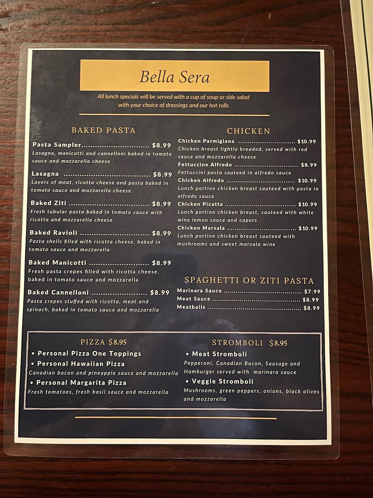 Menu at Bella Sera Italian Restaurant, Copperas Cove, 609 E US-190