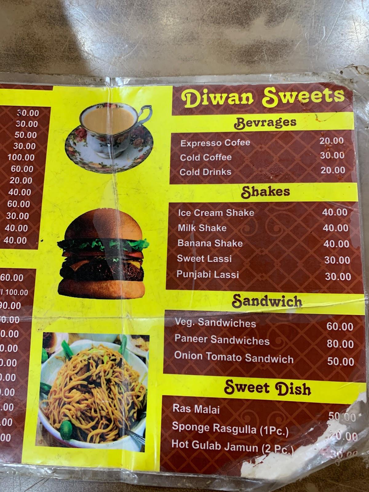 Menu at Diwan Sweets, Solan