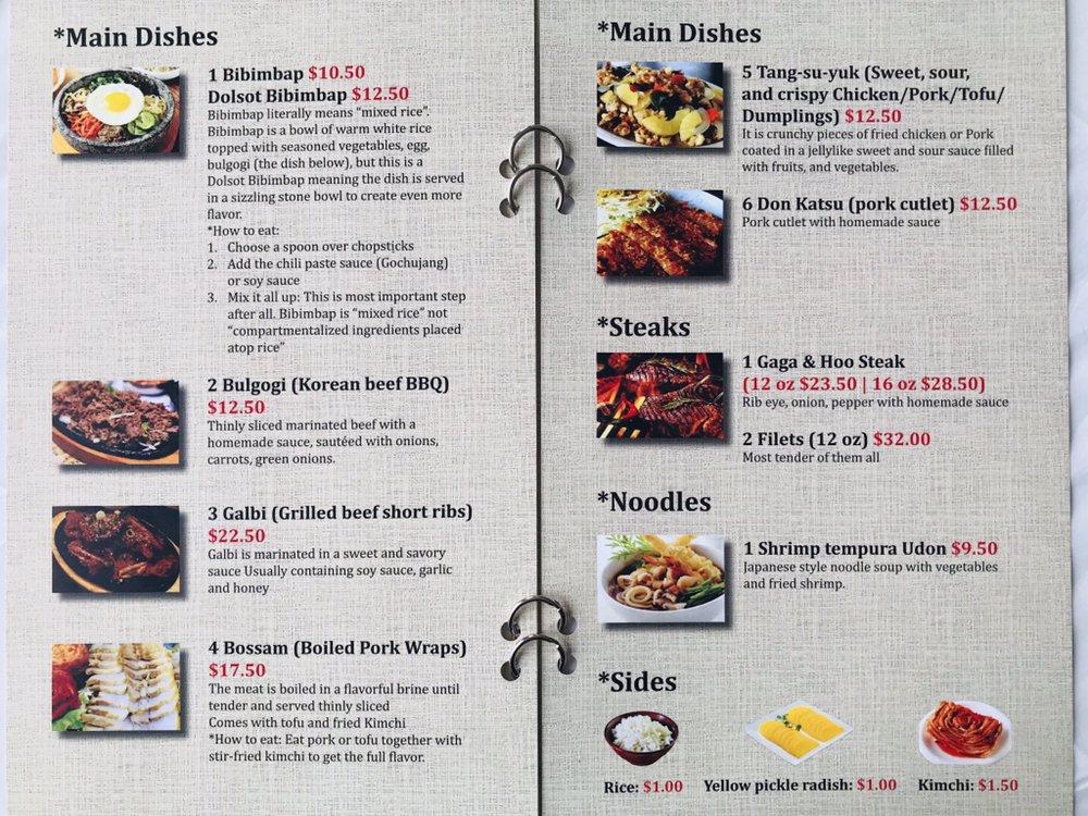 Menu at GAGA & HOO Korean Restaurant, Fort Dodge