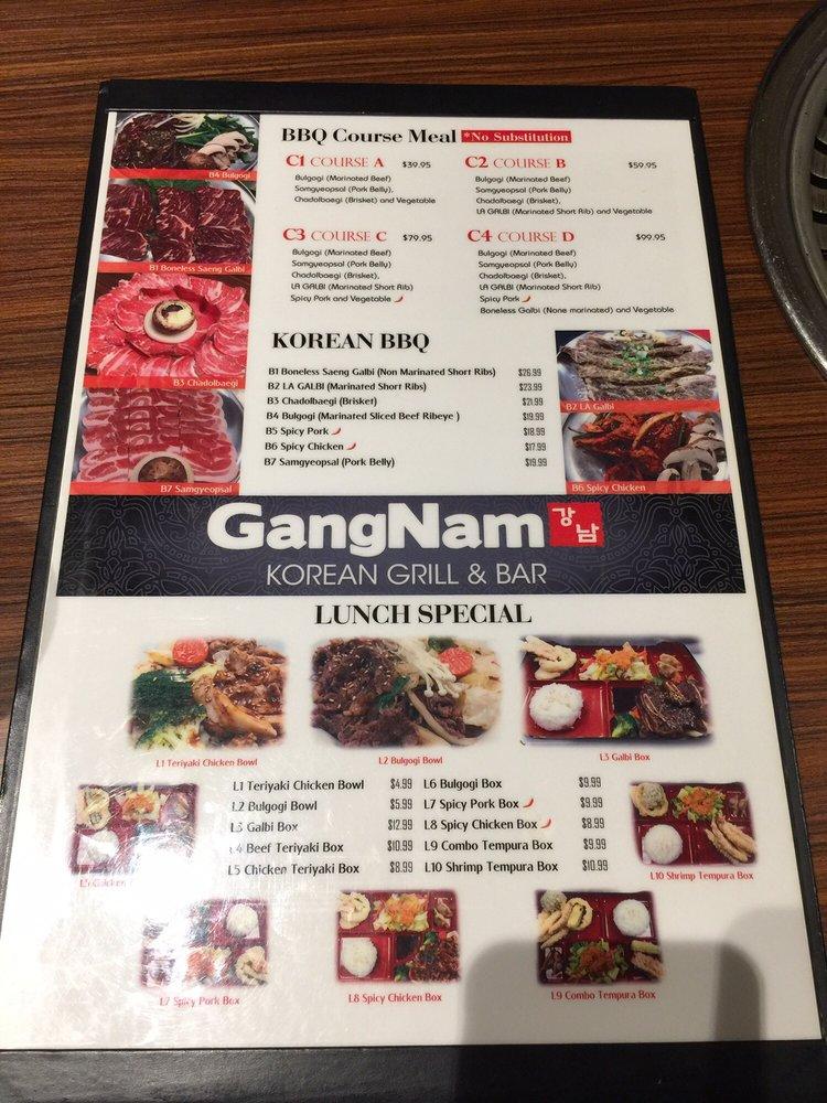 Menu at GangNam Korean BBQ, Wichita