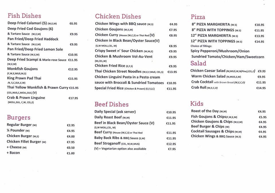 Menu at Mary Barry's Bar, Ireland, Kilmore Village