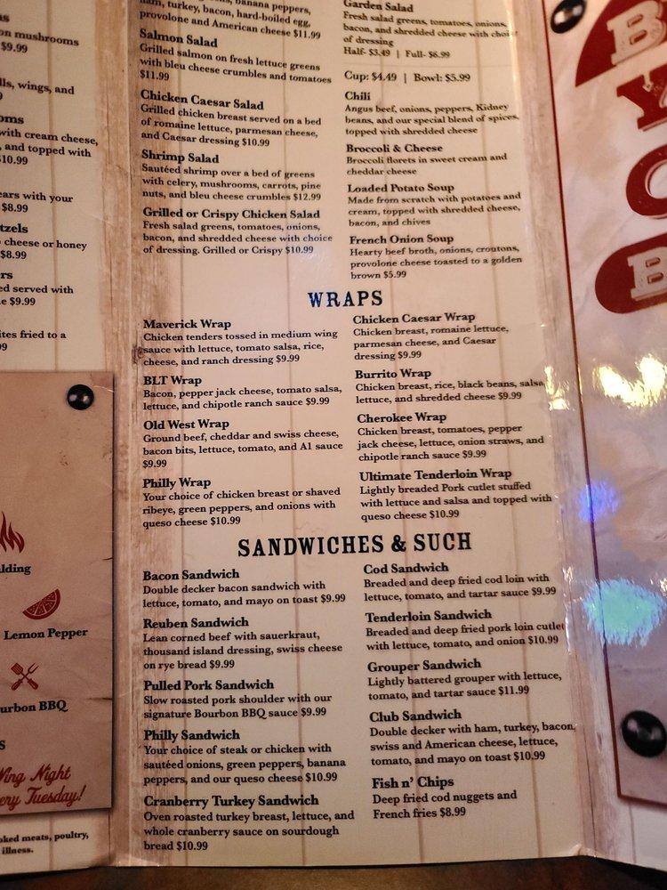 Menu at Maverick's pub & bar, Greendale