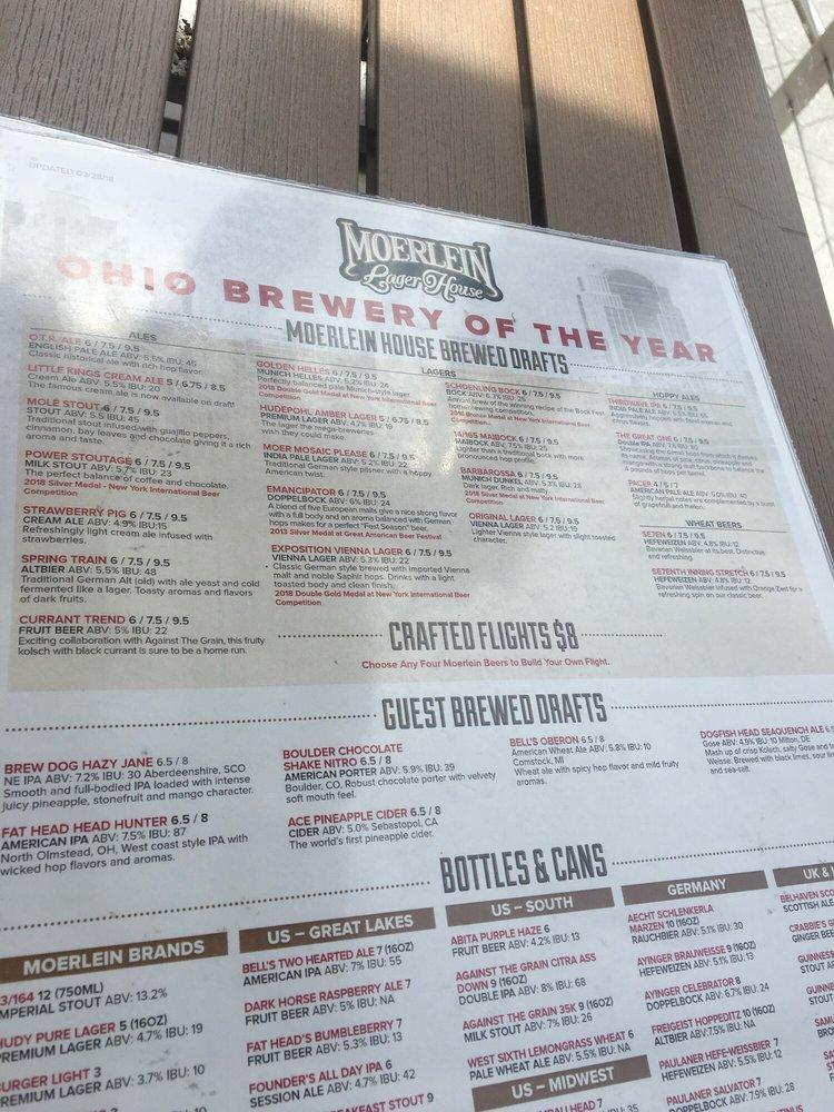 Menu at Moerlein Lager House pub & bar, Cincinnati