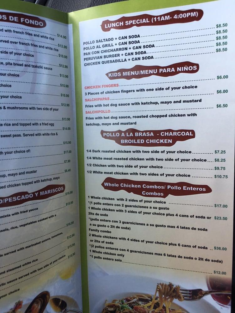 Menu at Raices Peruvian Cuisine restaurant, Manassas