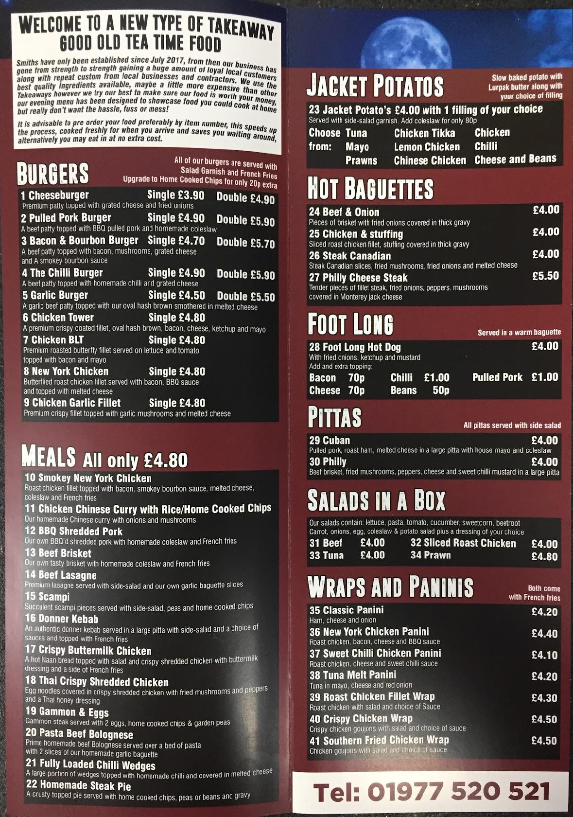 Menu at Smiths Food Bar (Castleford), Allerton Bywater