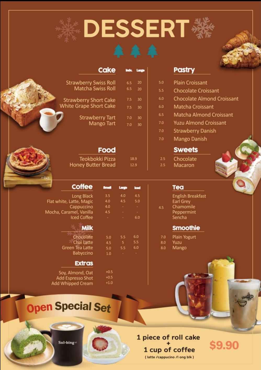 Menu at Sulbing Premium Cafe, Melbourne