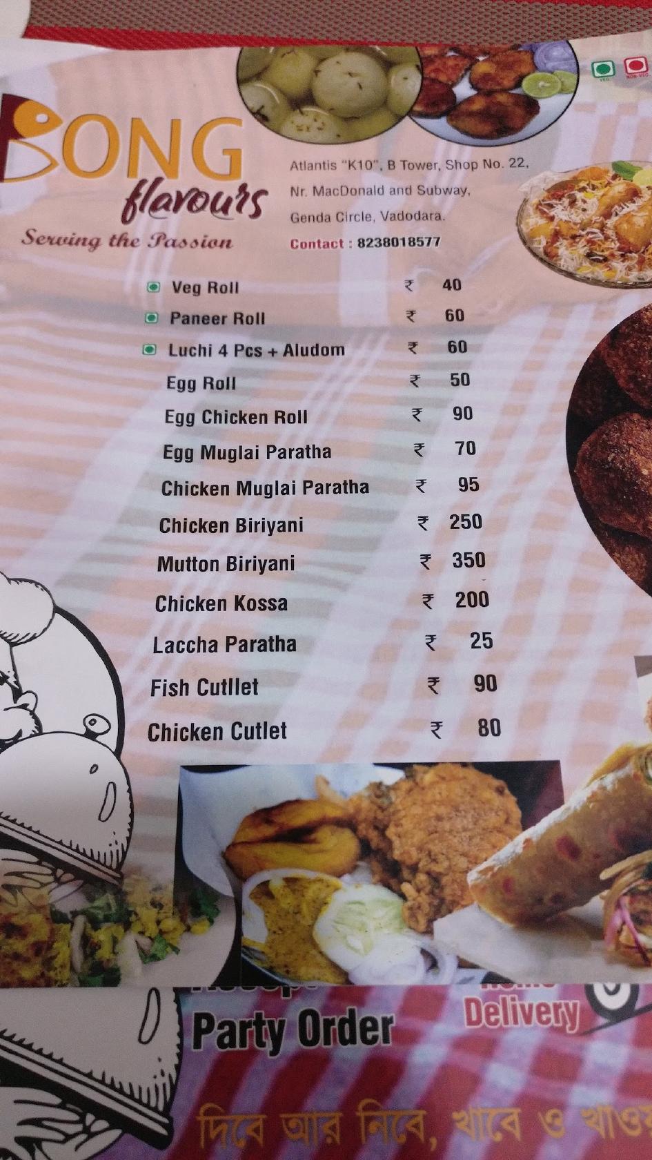 Menu at BONG FLAVOURS, Vadodara, Nilamber circle