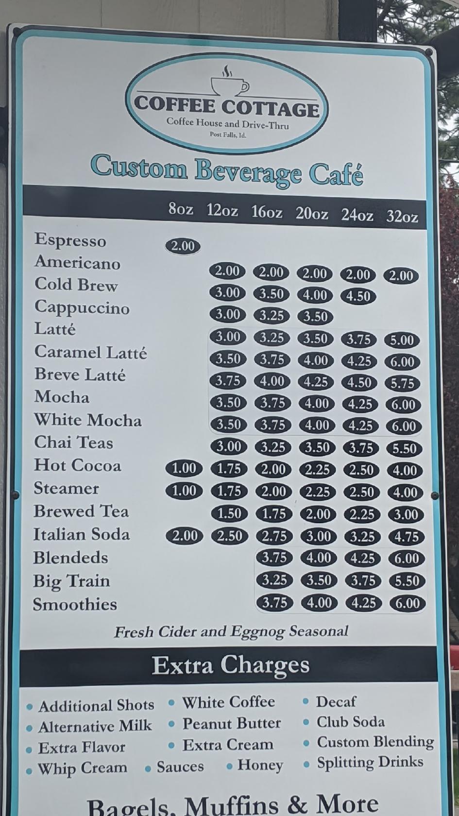Menu at Coffee Cottage cafe, Post Falls
