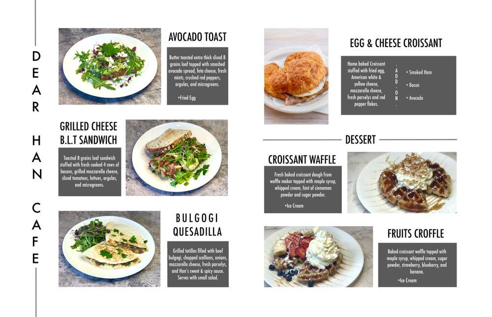 Menu at Dear Han cafe, New York City