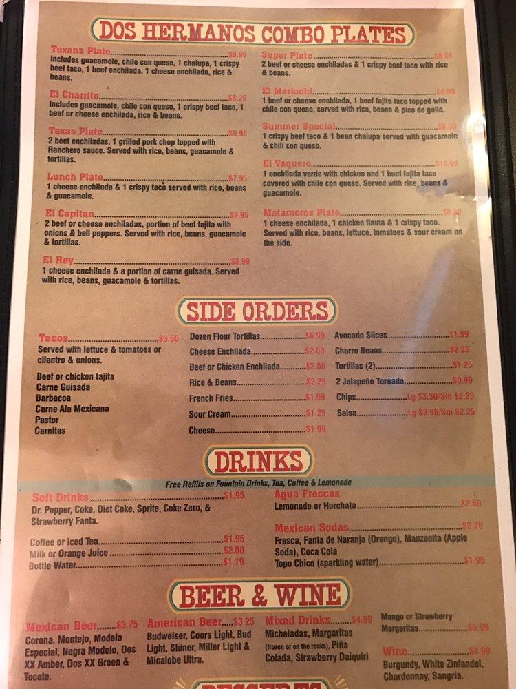 Menu at Dos Hermanos Mexican Cafe, Edna, 106 E Houston Hwy