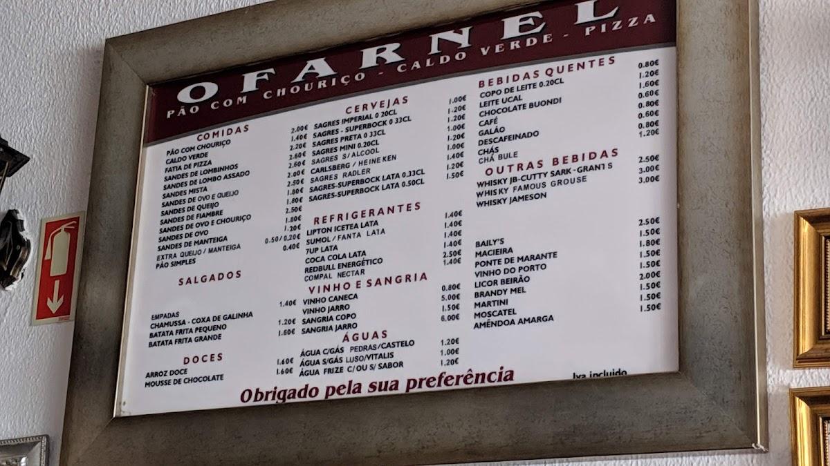 Menu at Farnel restaurant, Barreiro