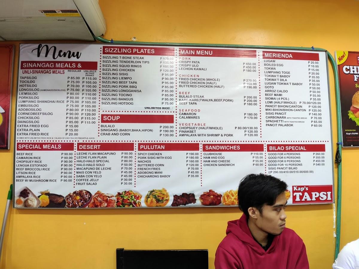 Menu at Kap's Restaurant, San Jose del Monte City