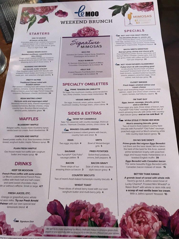 Menu at Le Moo steakhouse, Louisville