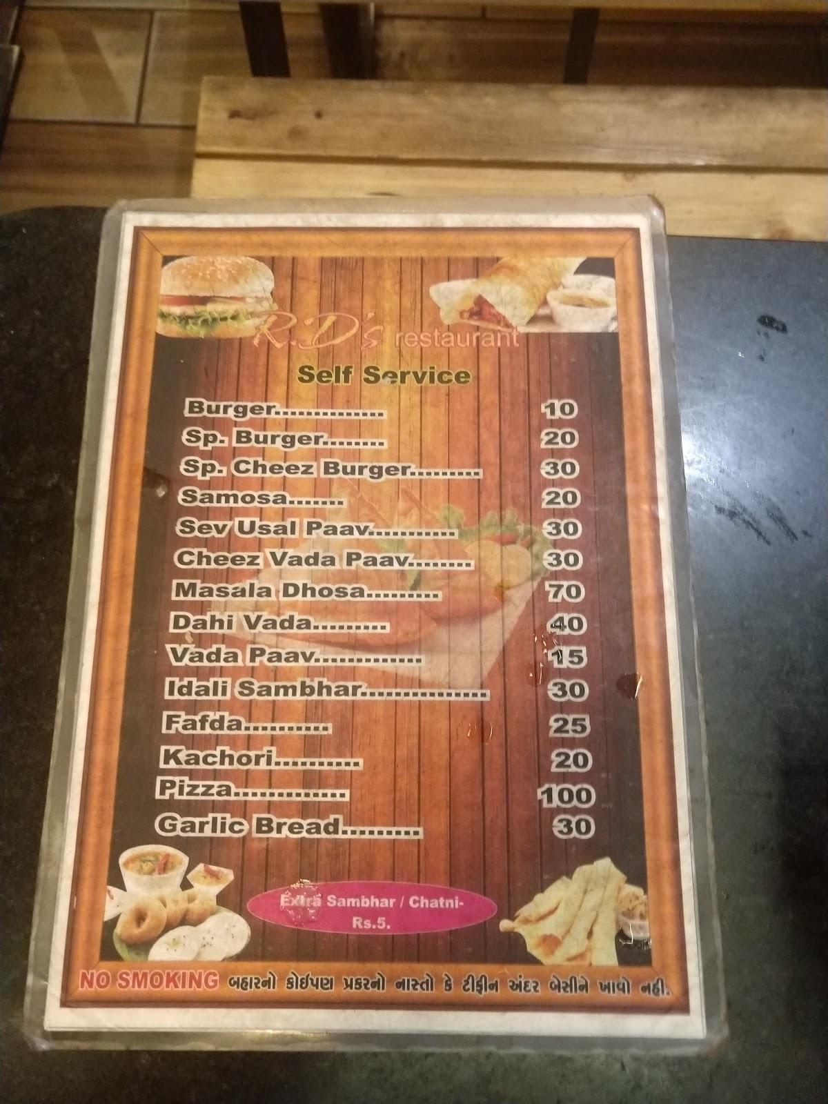 Menu at RD's Restaurant, Anand