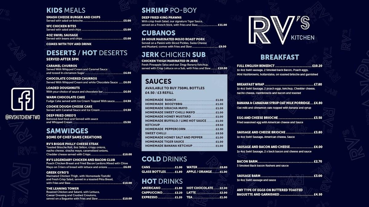 Menu at RV's Kitchen restaurant, Fleetwood