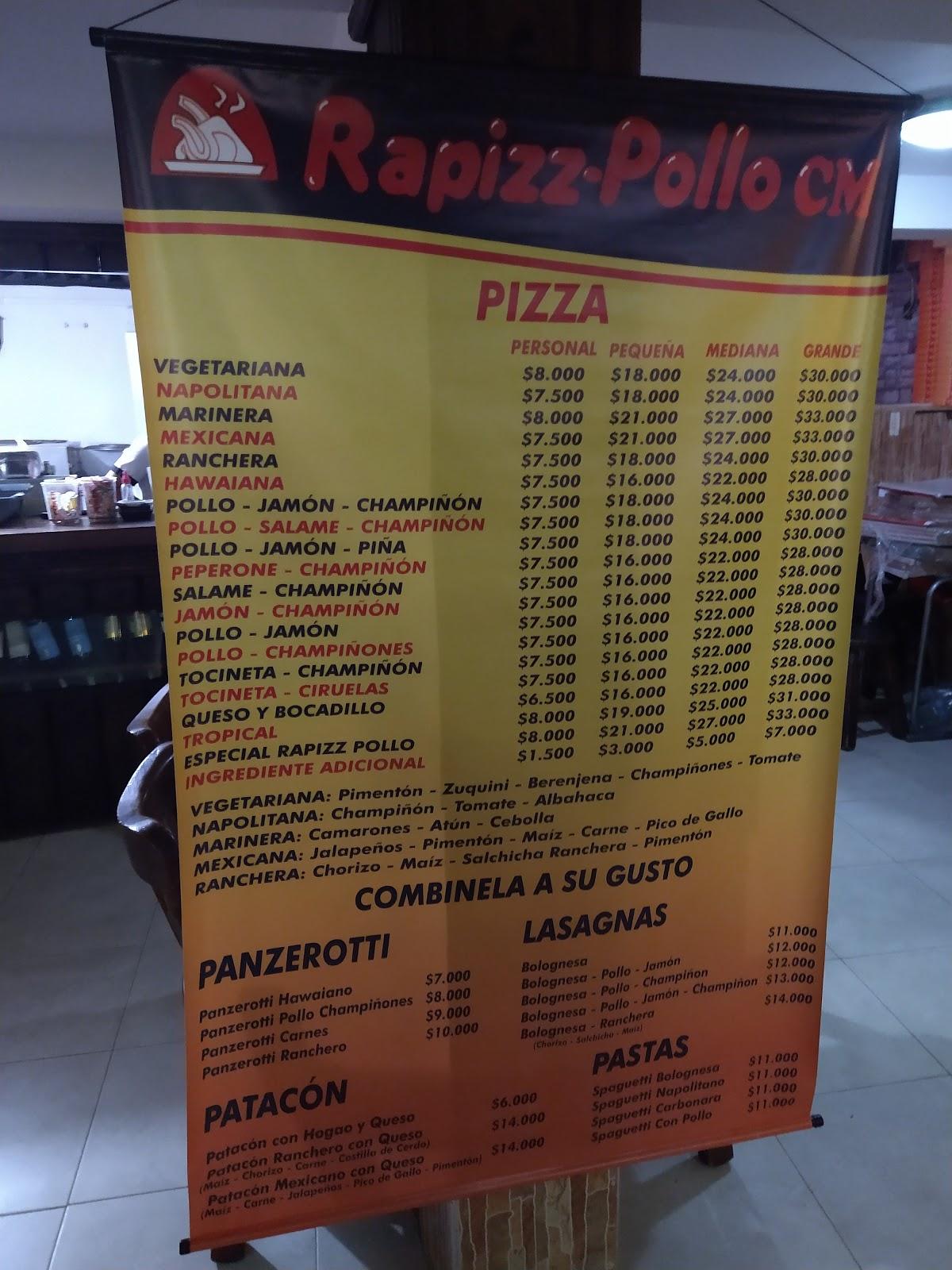 Menu at Rapiz-Pollo restaurant, Cachipay