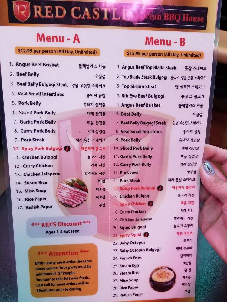 Menu at Red Castle Korean BBQ, Rialto