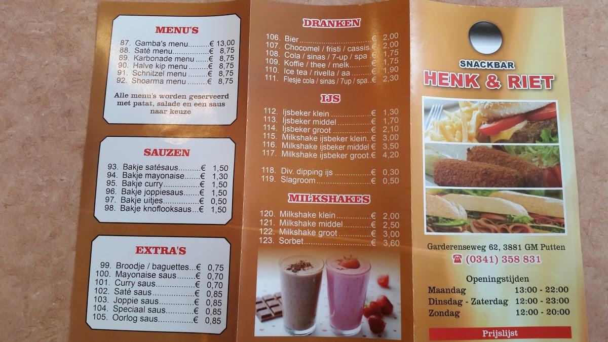 Menu at Snackbar "Henk en Riet", Putten