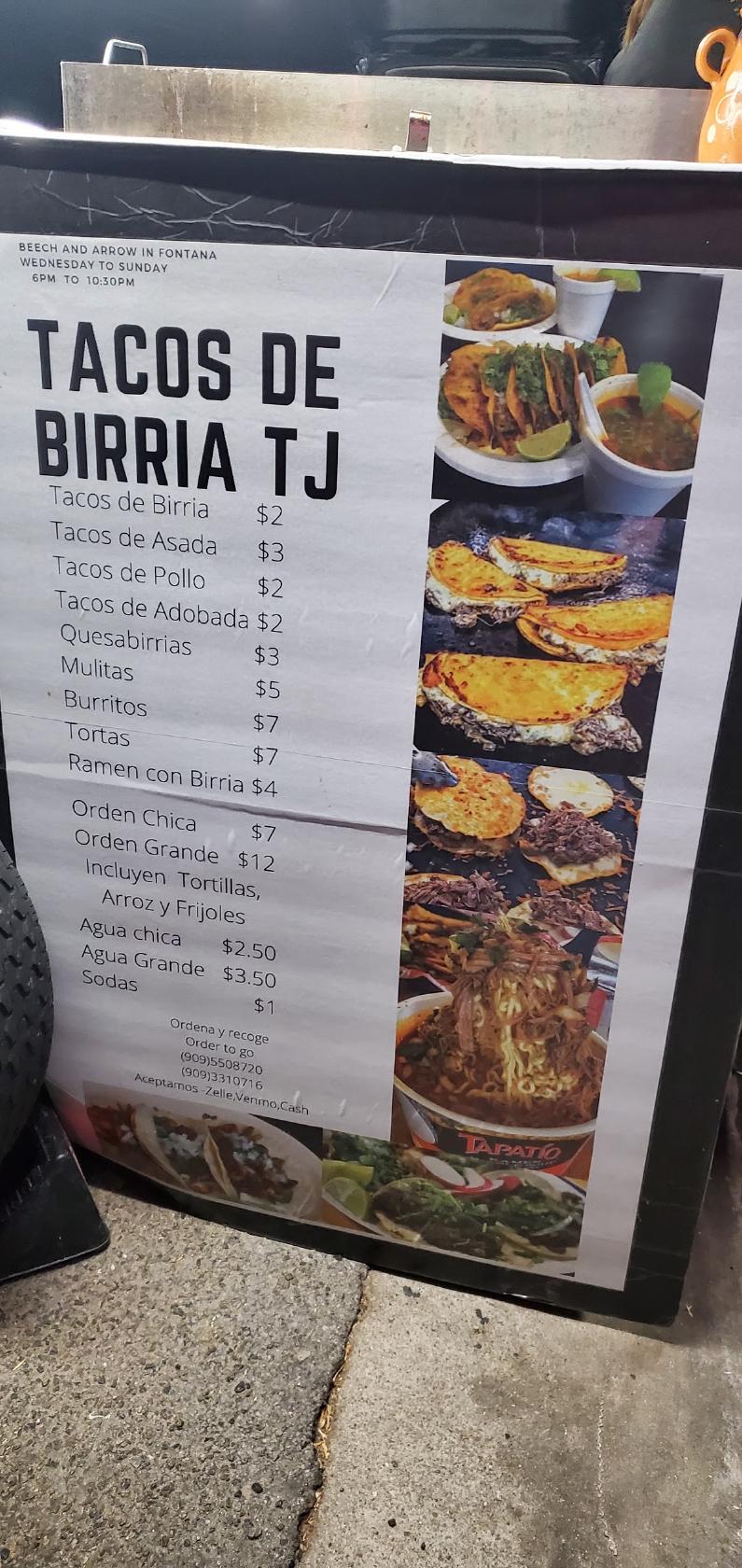 Menu at Tijuana Taco Spot restaurant, Fontana
