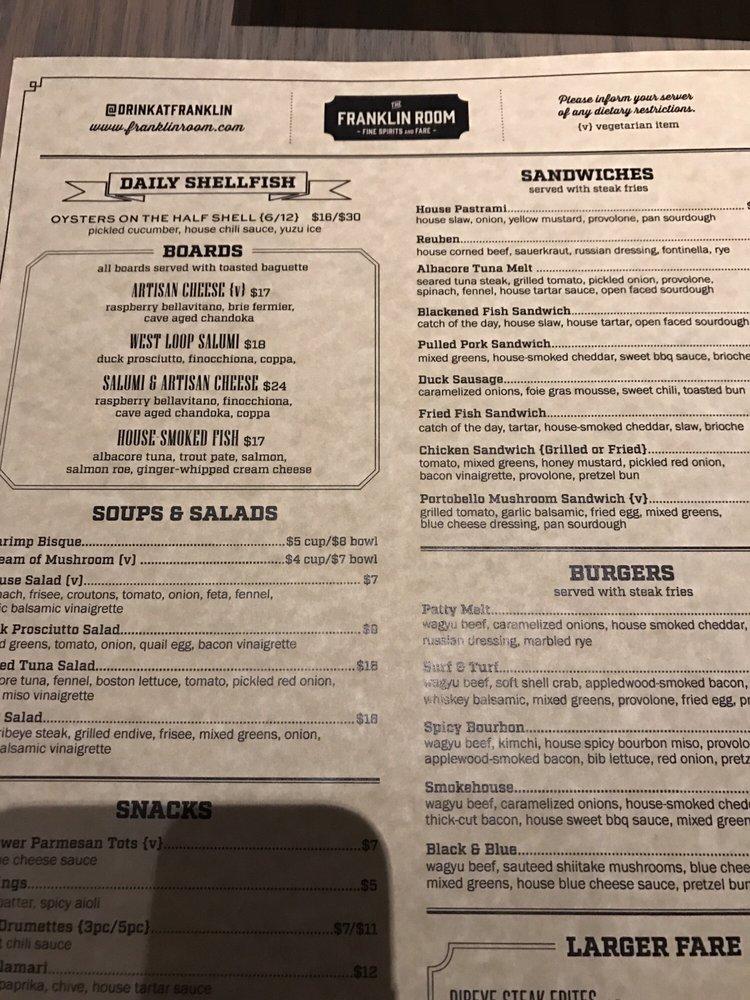 Menu at The Franklin Room pub & bar, Chicago