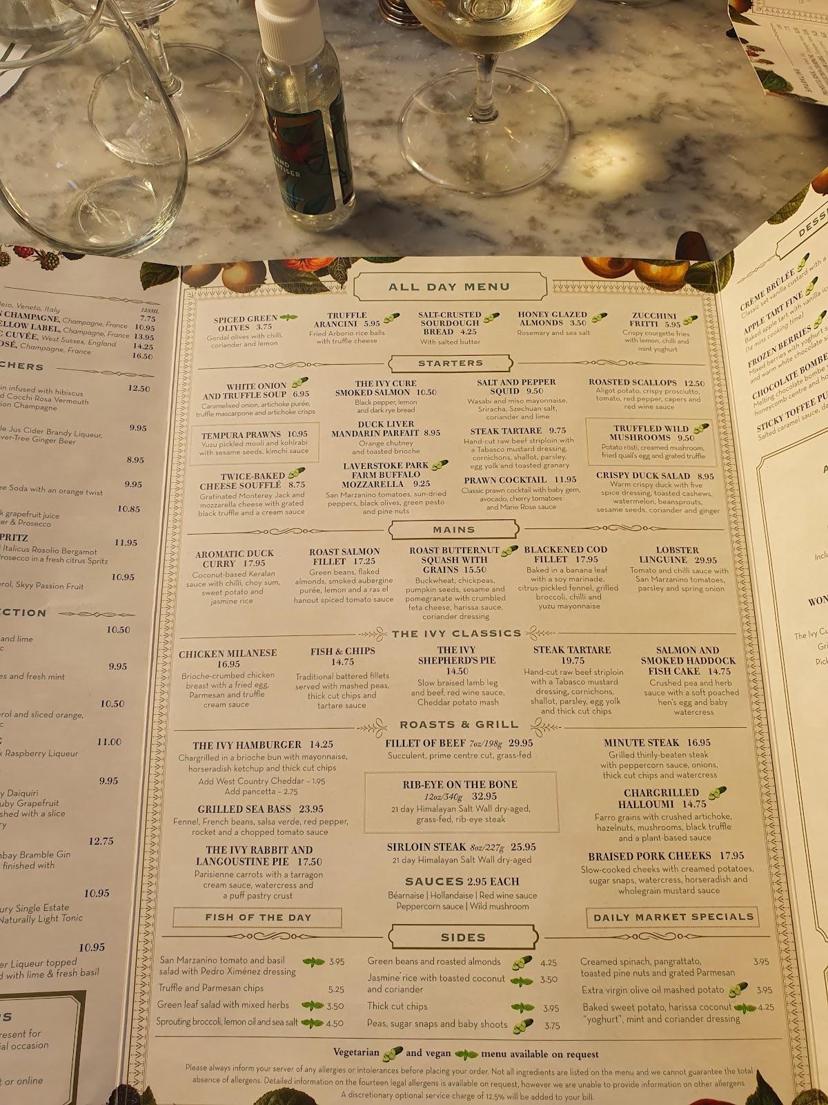 Menu at The Ivy Cobham Brasserie restaurant, Cobham