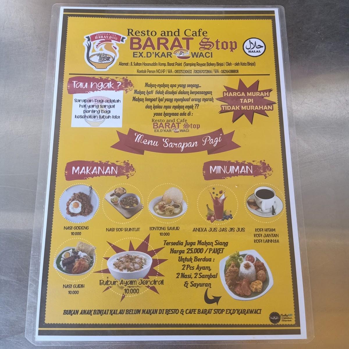 Menu at Barat stop Resto and cafe, Binjai