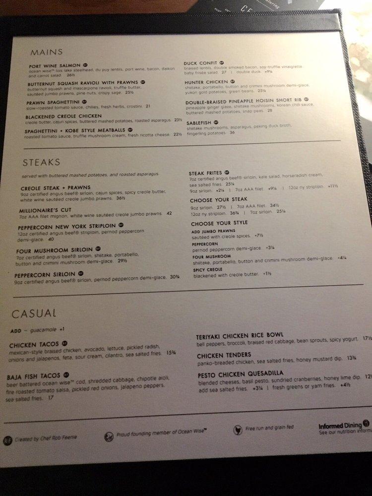 Menu at Cactus Club Cafe Coal Harbour, Vancouver