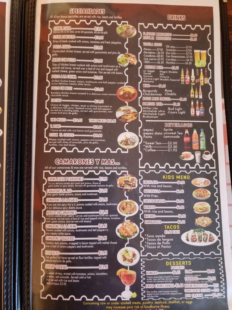 Menu at El Coyote Mexican Restaurant, North Bend