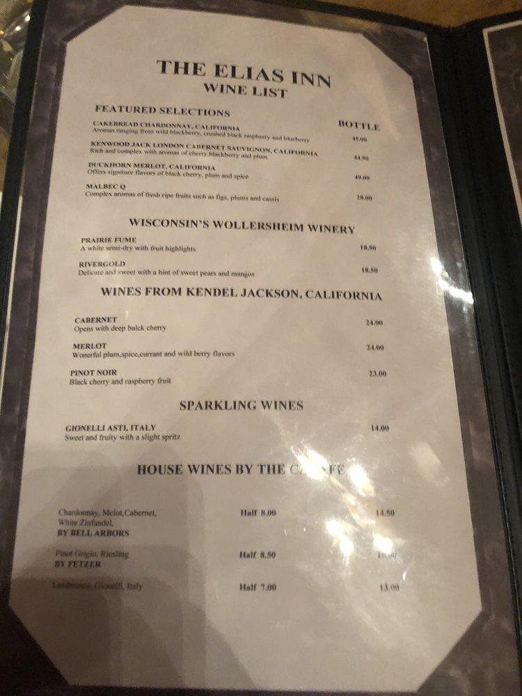 Carta de The Elias Inn Supper Club, Watertown