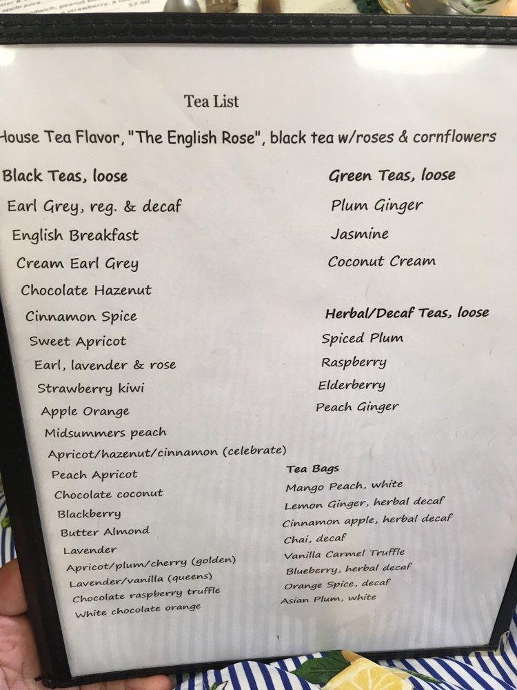 Menu at English Rose Tea Room cafe, Virginia Beach
