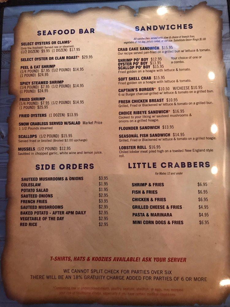 Menu at Inlet Crab House & Raw Bar, Murrells Inlet