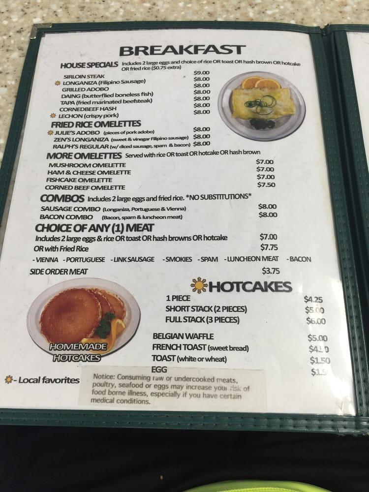 Menu at Julie'Z restaurant, Kapolei