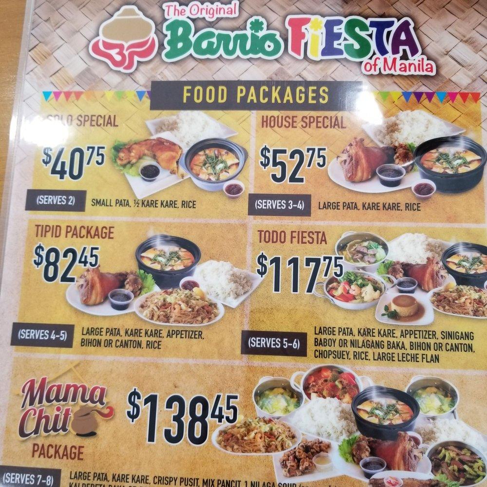 Menu at The Original Barrio Fiesta Of Manila, Anaheim