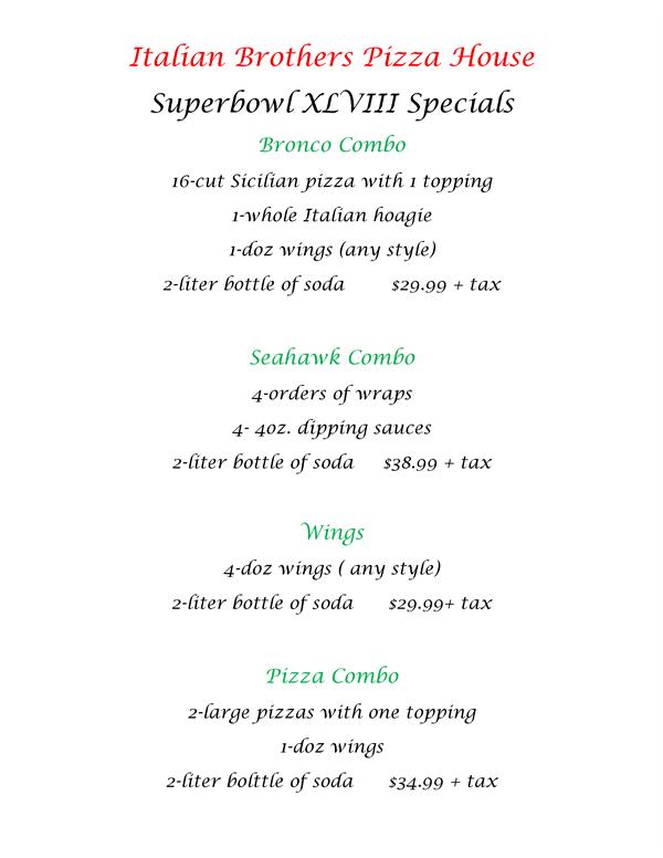 Menu at italian brothers pizza house pizzeria, West Mifflin