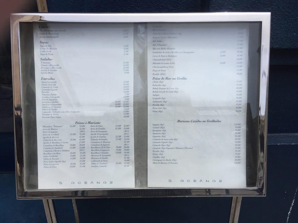 Menu em 5 Oceanos restaurante, Matosinhos