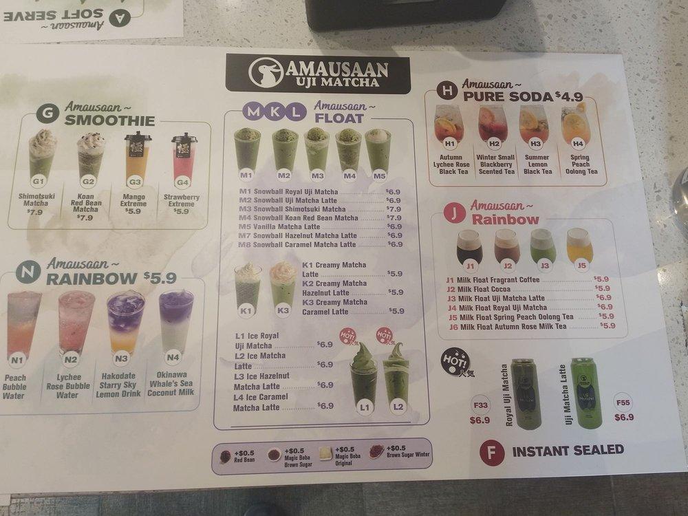 Menu at Amausaan Uji Matcha pub & bar, Burlingame