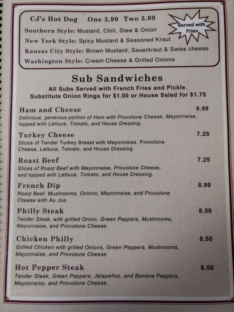 Carta de CJ's Olde Towne Restaurant, Asheboro